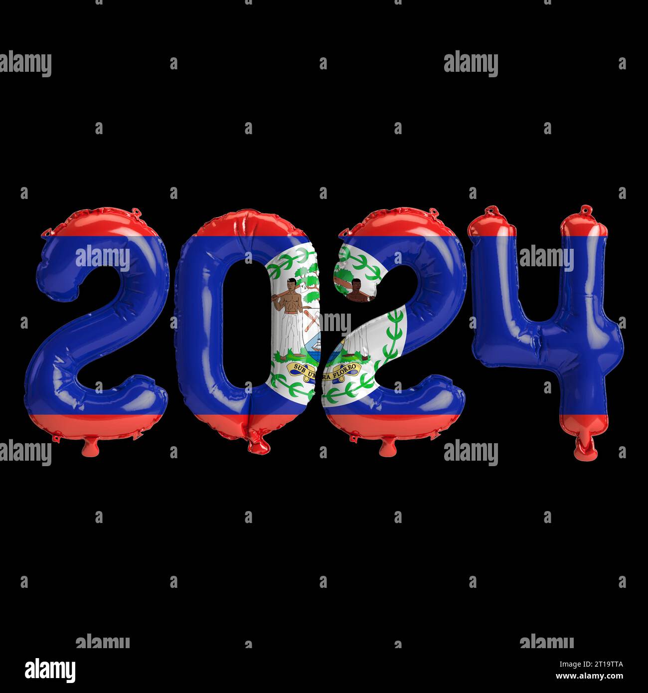 3d illustration of letter about new year 2024 with balloons on color ...