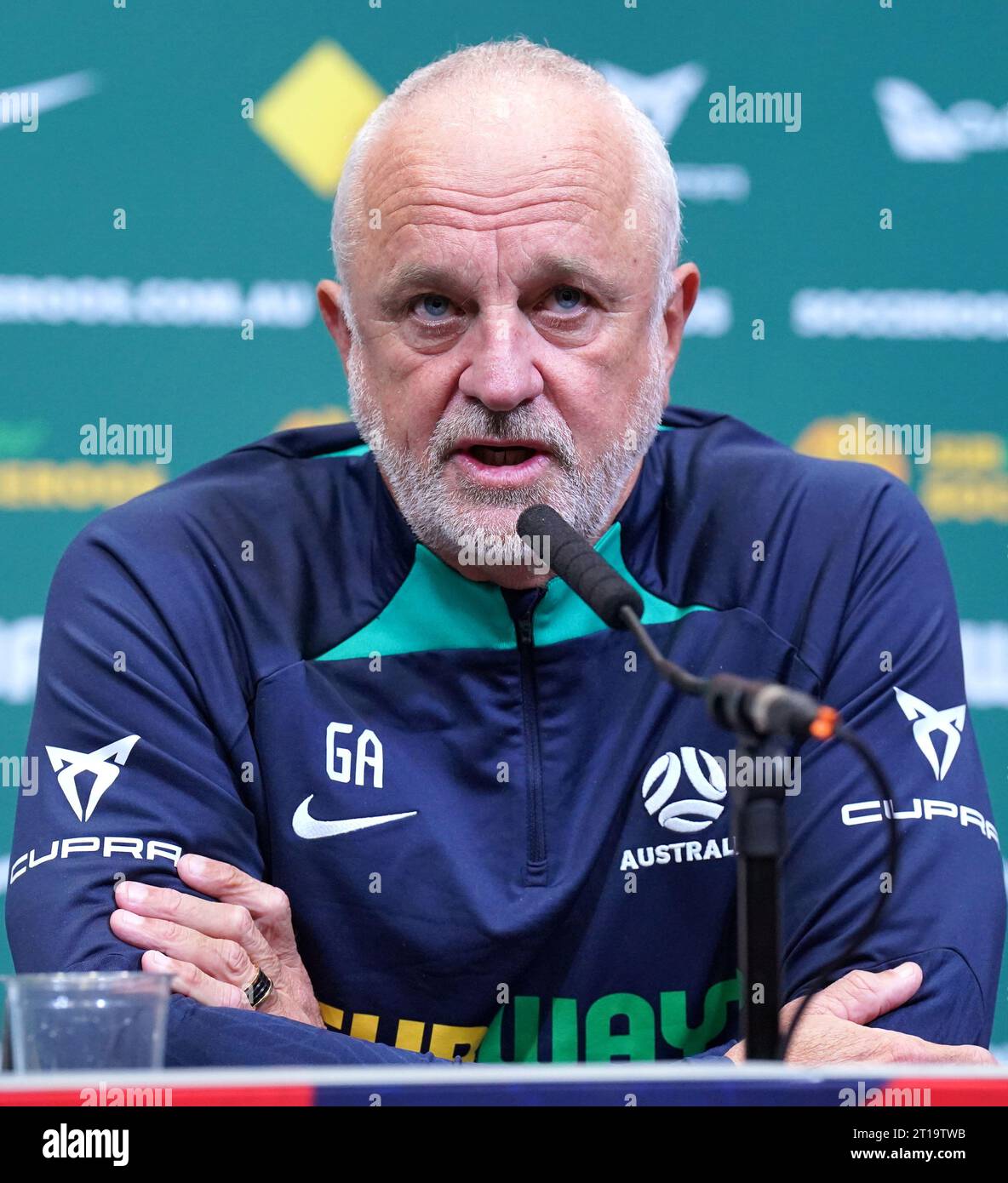 Australia head coach Graham Arnold during a press conference at Wembley ...