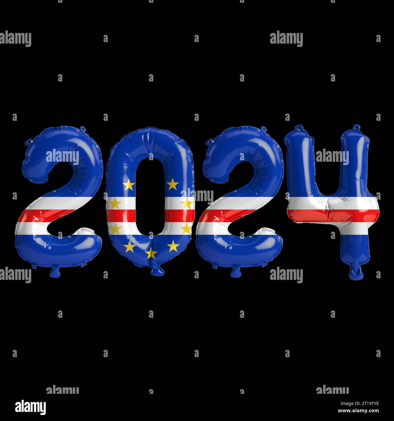 3d illustration of letter about new year 2024 with balloons on color ...