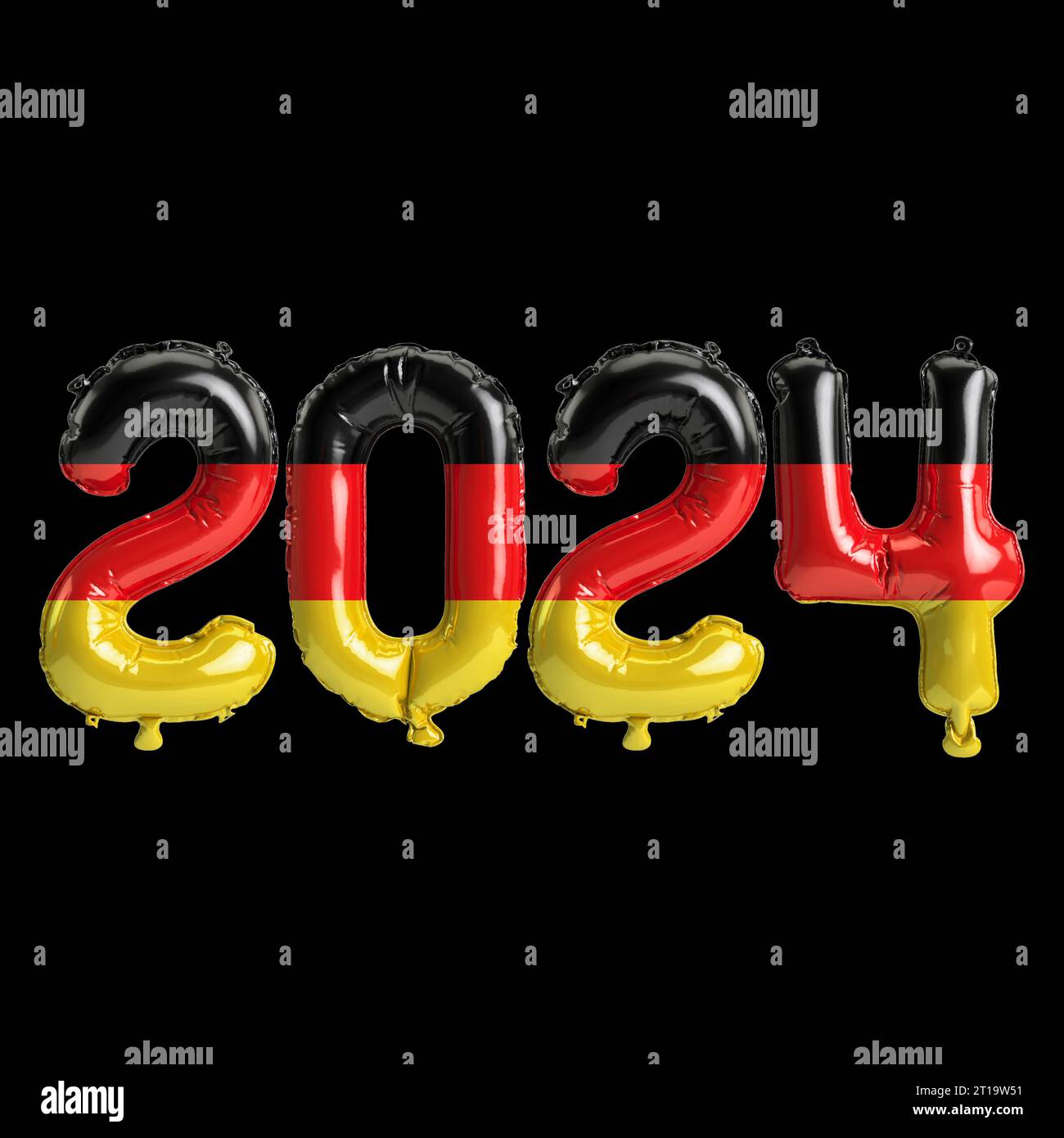 3d illustration of letter about new year 2024 with balloons on color ...