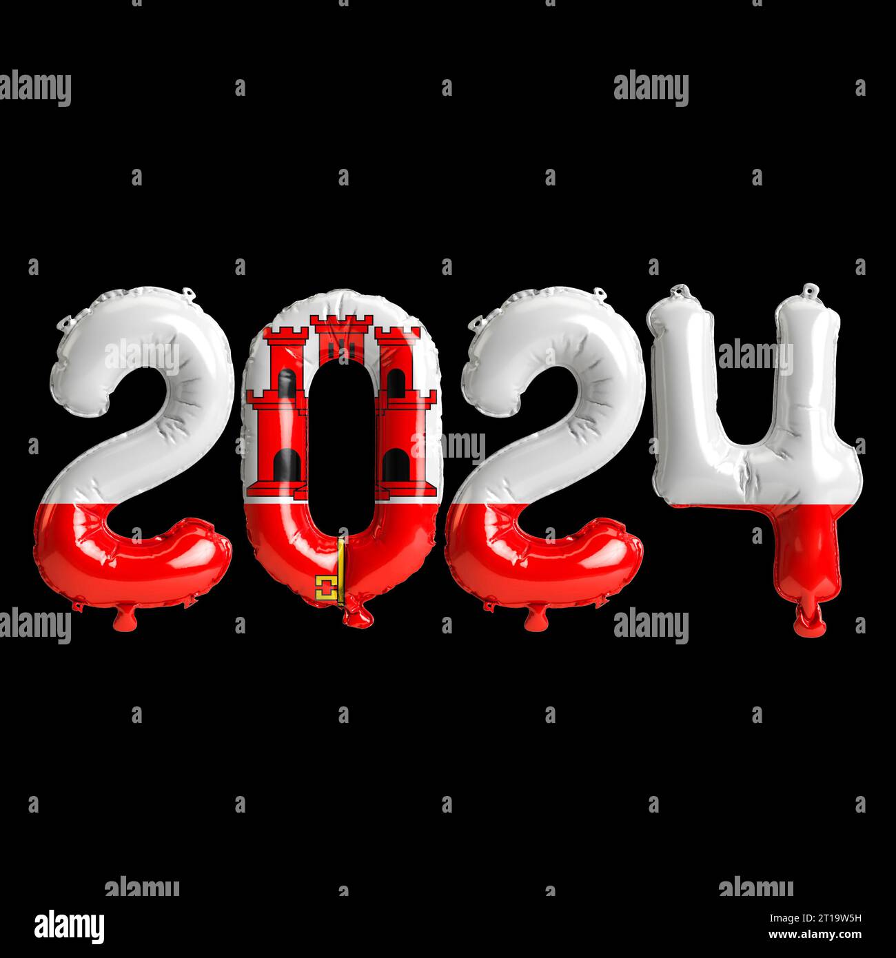 3d illustration of letter about new year 2024 with balloons on color ...