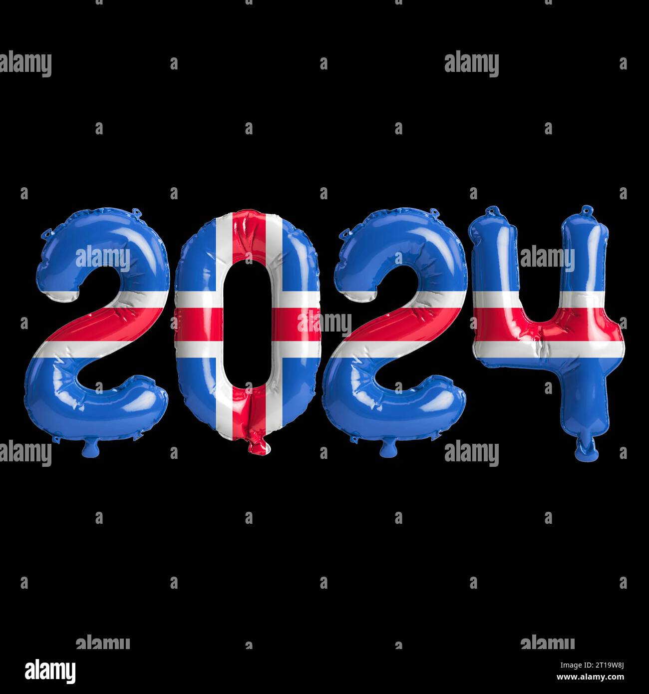 3d illustration of letter about new year 2024 with balloons on color ...