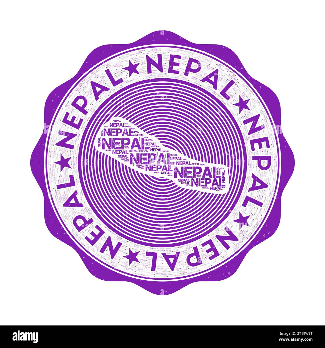 Nepal seal. Country round logo with shape of Nepal and country name in ...