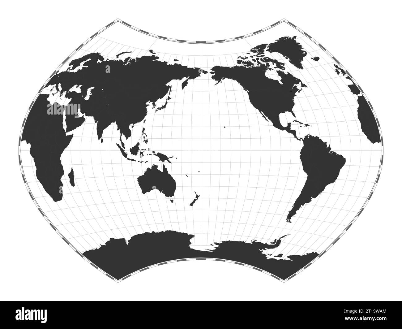 Vector world map. Ginzburg IX projection. Plain world geographical map with latitude and ...