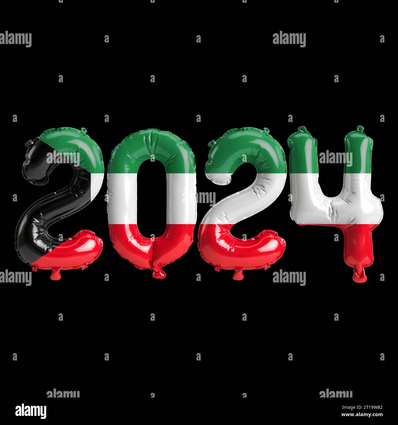 3d illustration of letter about new year 2024 with balloons on color ...