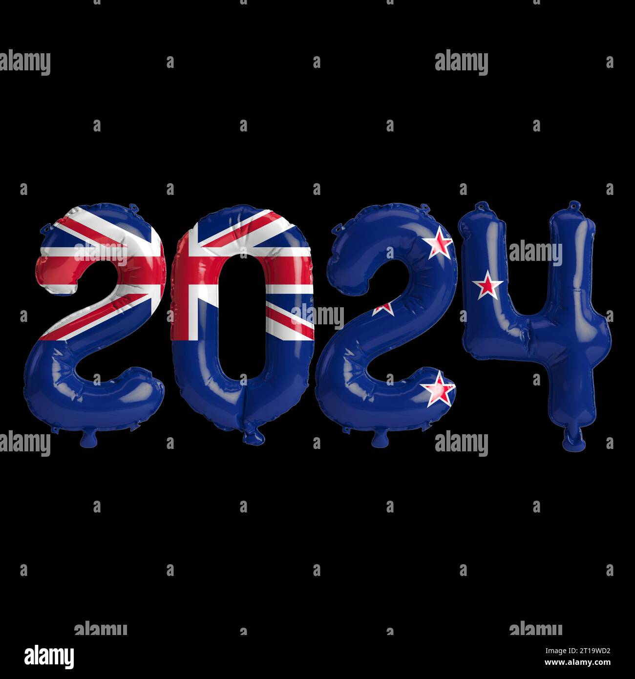 3d illustration of letter about new year 2024 with balloons on color ...