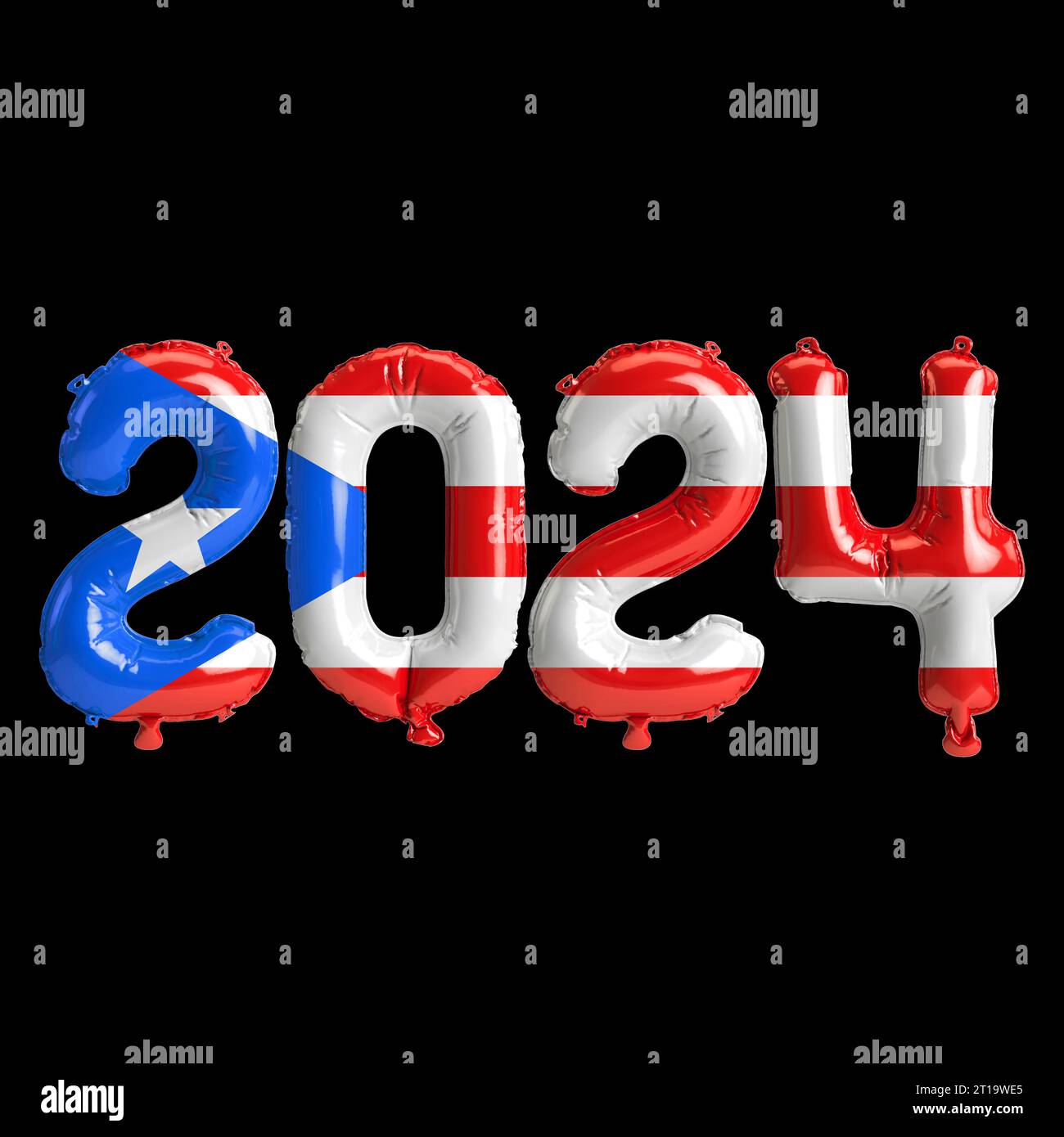 3d illustration of letter about new year 2024 with balloons on color ...