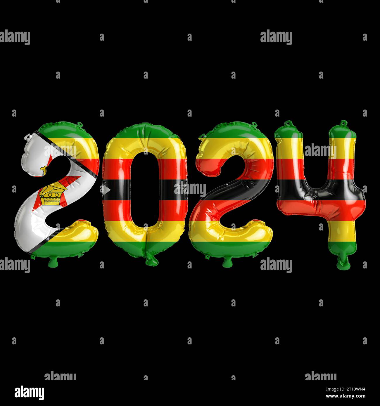 3d illustration of letter about new year 2024 with balloons on color ...