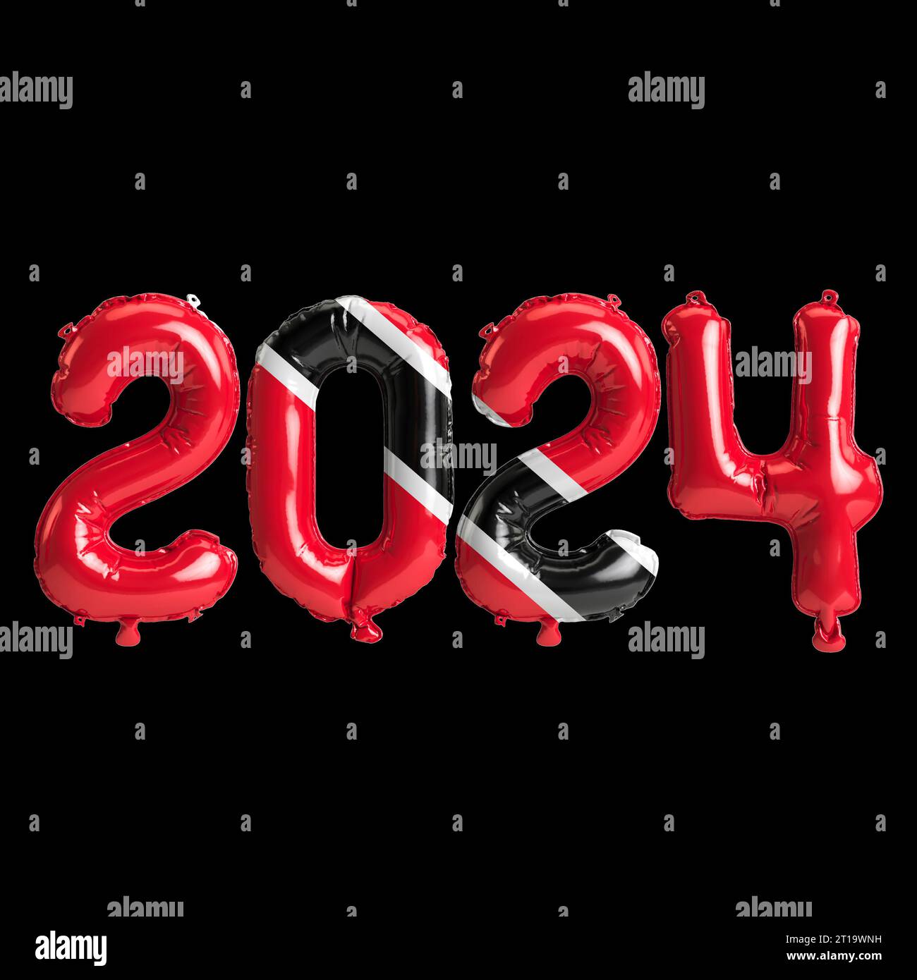 3d illustration of letter about new year 2024 with balloons on color ...