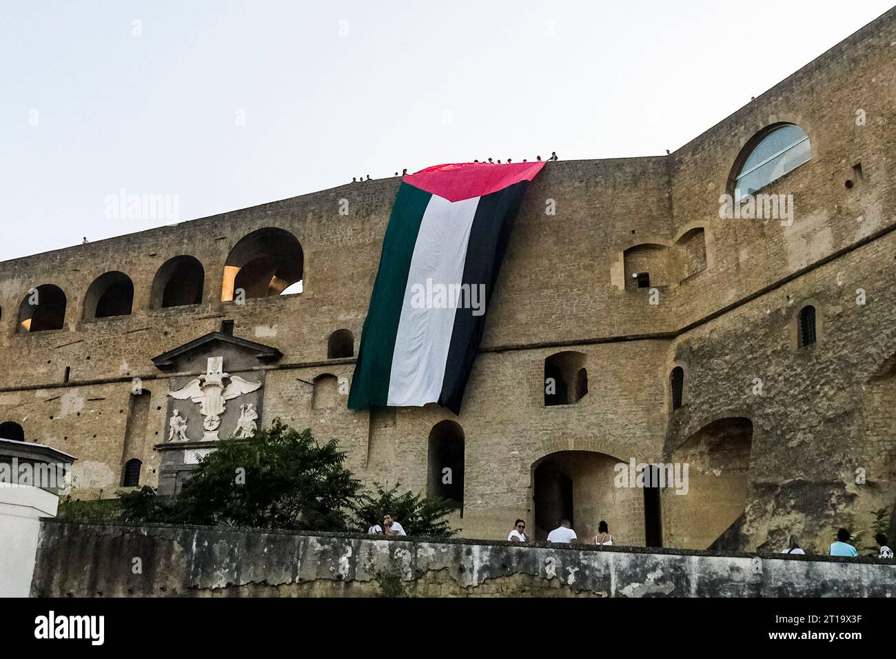 A large flag about 30 metres long with the colours of Palestine was ...