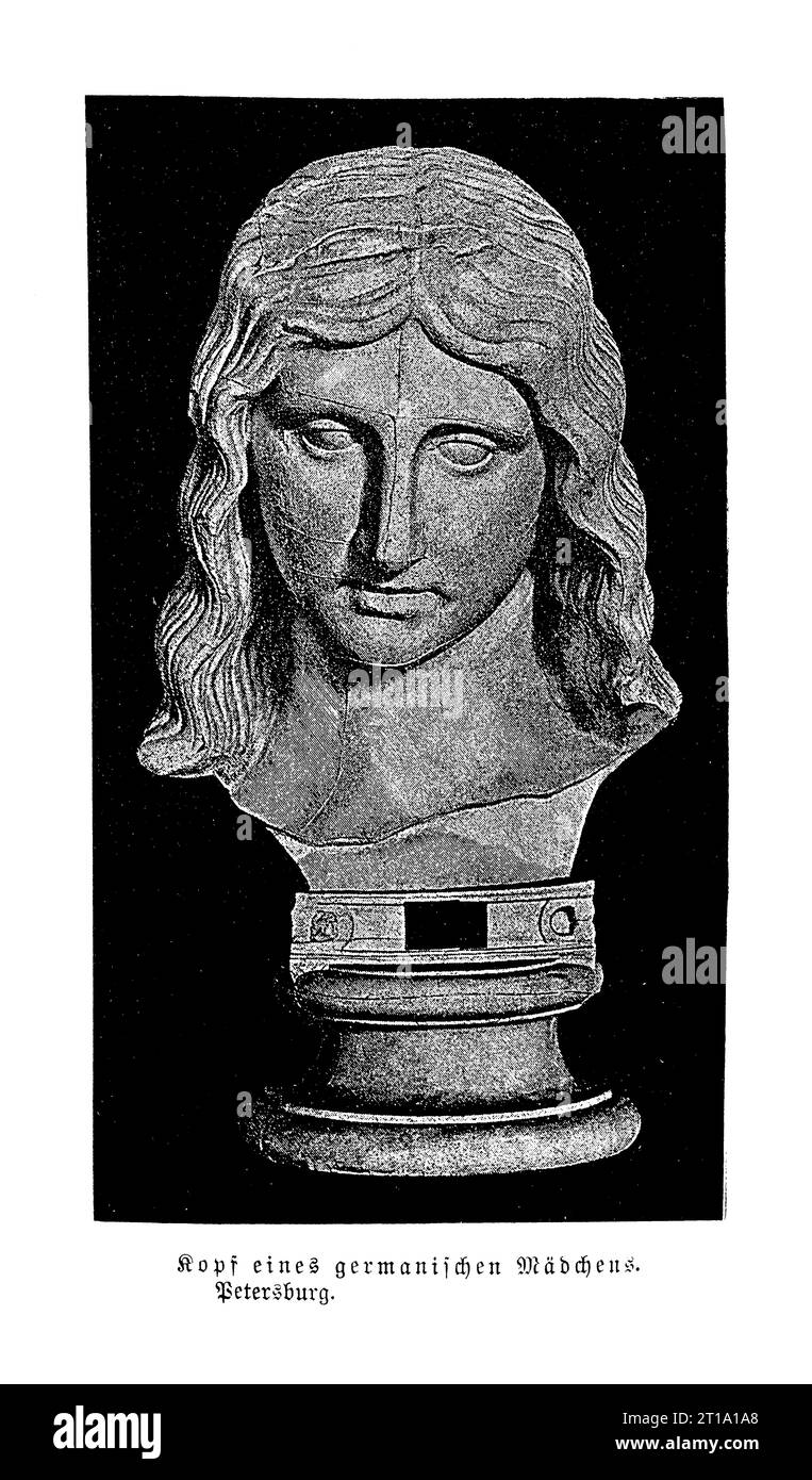 Portrait of Germanic woman, carved head representing a Germanic young ...