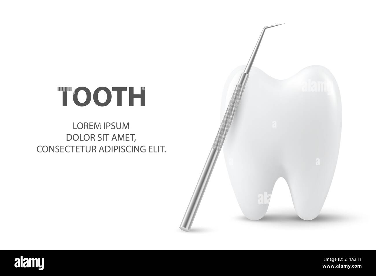 Vector 3d Realistic Tooth and Dental Probe for Teeth Closeup Isolated ...