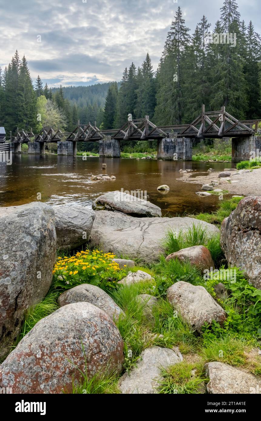 gate bridge in Rechle near Modrava, Sumava National Park, Czech ...