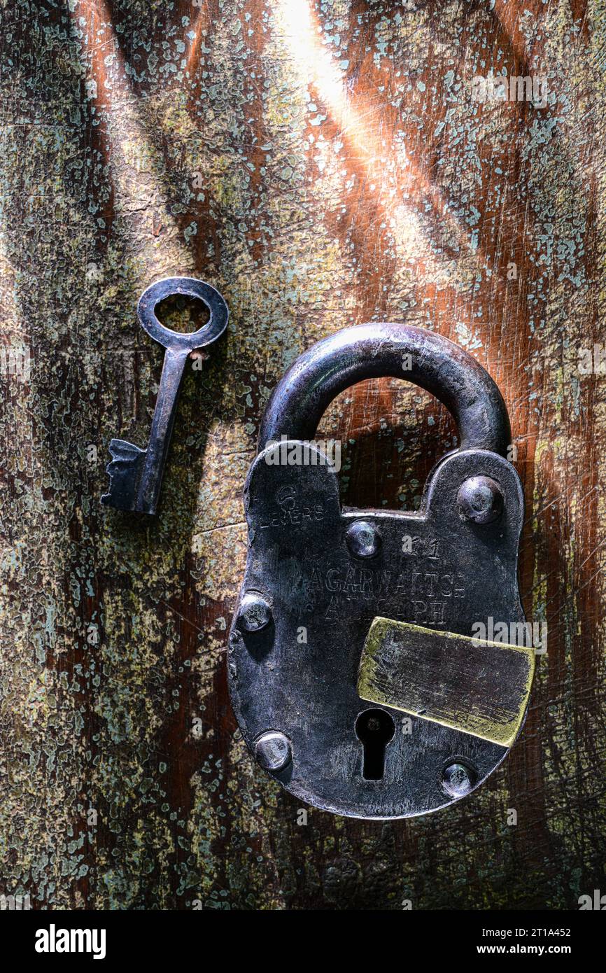 Vintage Antique Padlock and Key Book Cover Stock Photo - Alamy