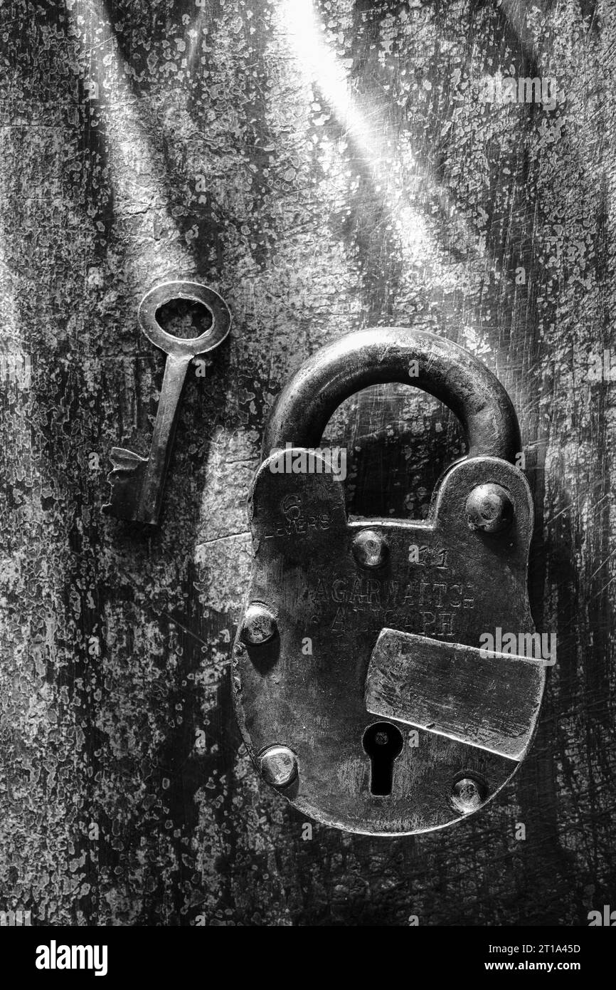 Vintage Antique Padlock and Key Book Cover Stock Photo - Alamy