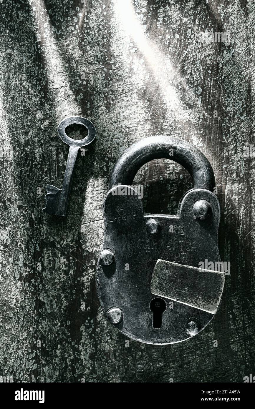 Vintage Antique Padlock and Key Book Cover Stock Photo - Alamy