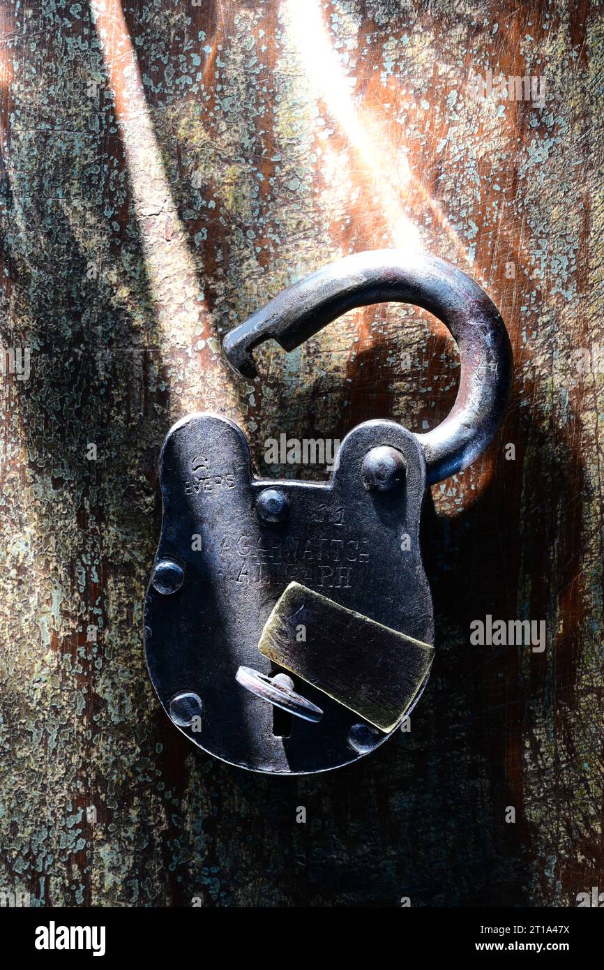 Vintage Antique Padlock and Key Book Cover Stock Photo - Alamy