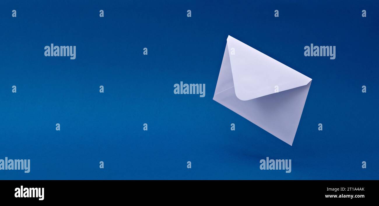 White envelope mockup, blank template, levitation whis shadow, blue ...