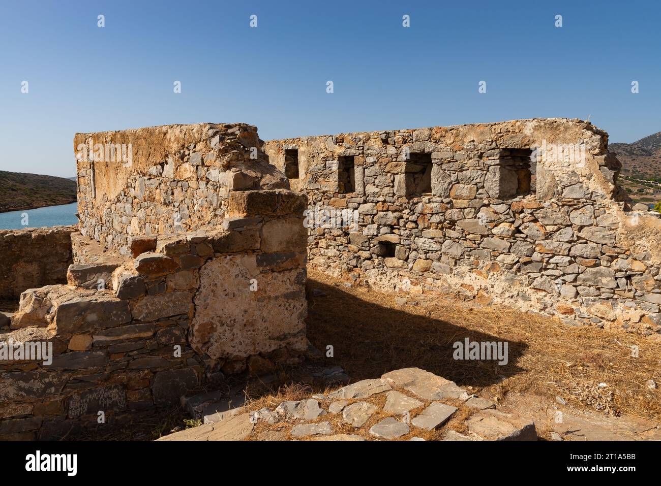Exterior walls of Spinalonga Fortress, built in the 16th century by the ...