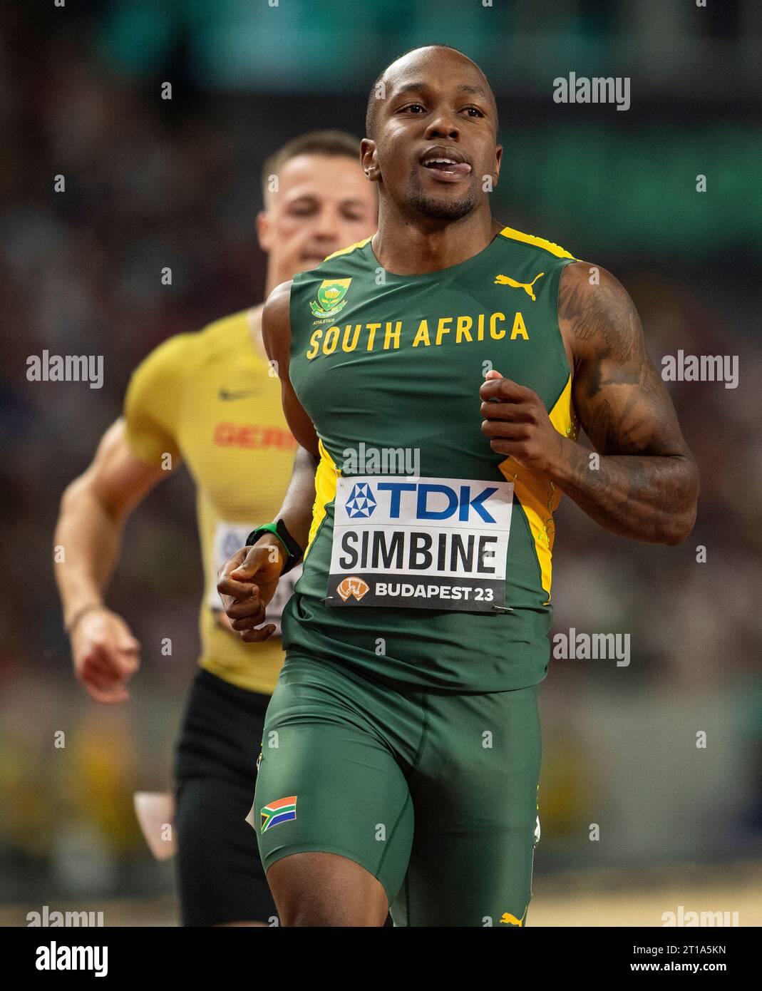 Akani Simbine of South Africa competing in the men’s 100m heats at the ...