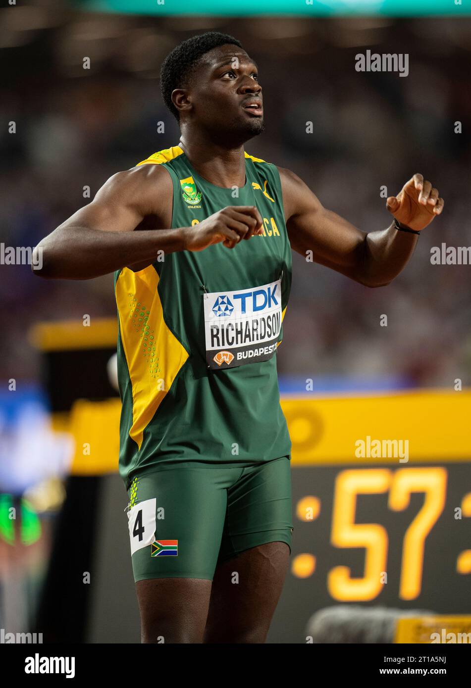 Benjamin Richardson of South Africa competing in the men’s 100m heats at the World Athletics ...