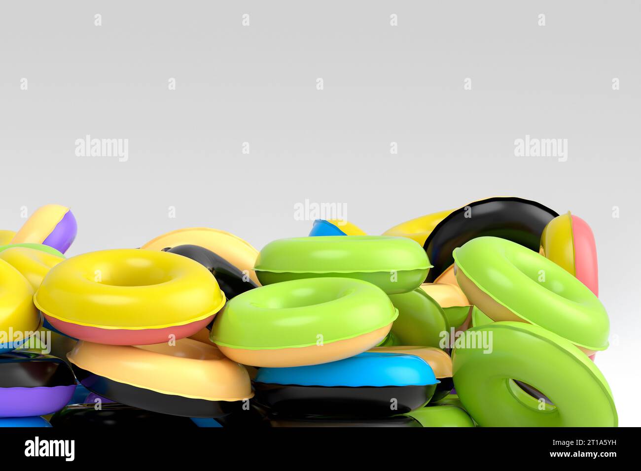 Pile of inflatable ring for swimming pool isolated on white background ...