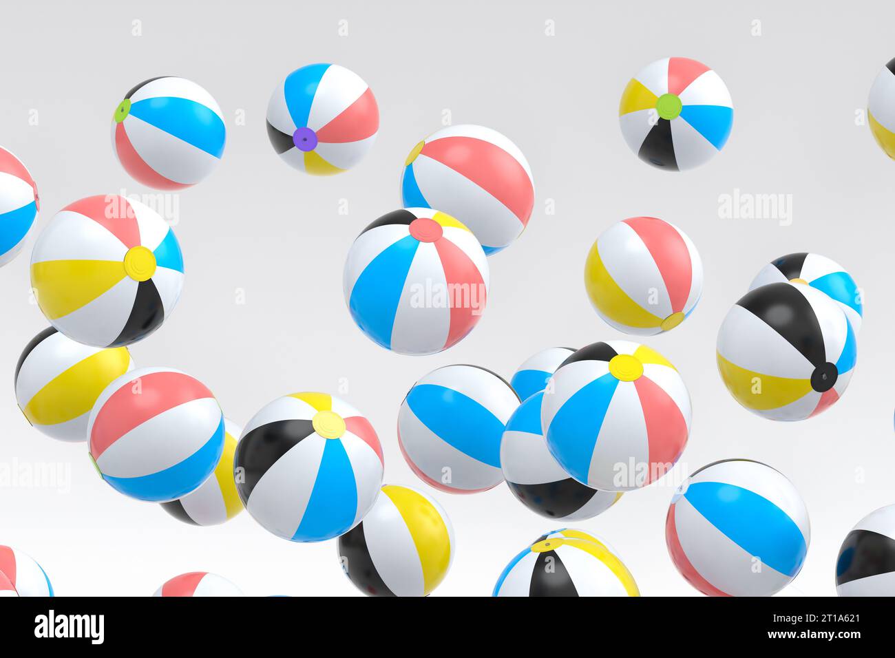 Many of flying beach balls isolated on white background. 3d rendering ...