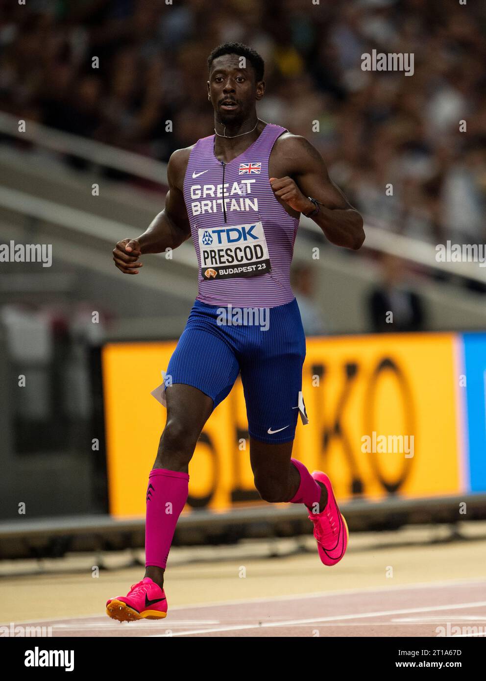 Reece Prescod of Great Britain competing in the men’s 100m heats at the ...