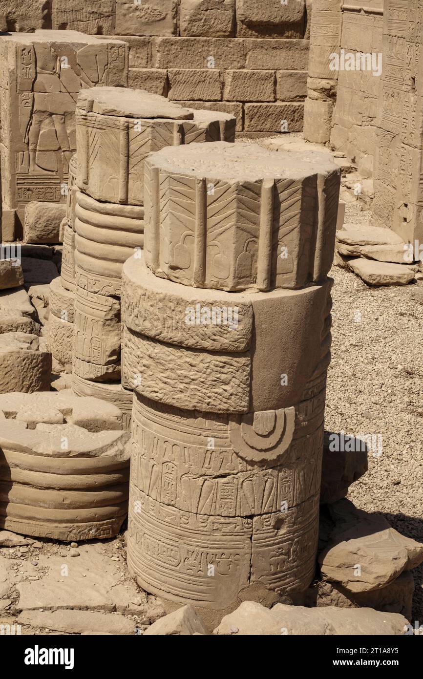 Broken columns at Temple of Hathor at Dendera, Nile Valley, Egypt ...
