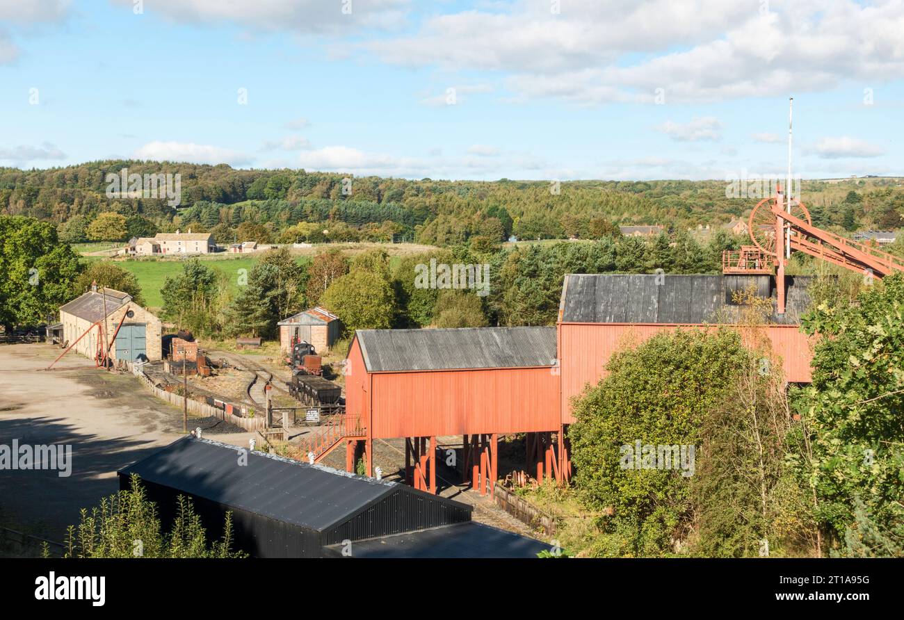 View across Beamish Museum pit head and yard, England, UK Stock Photo ...
