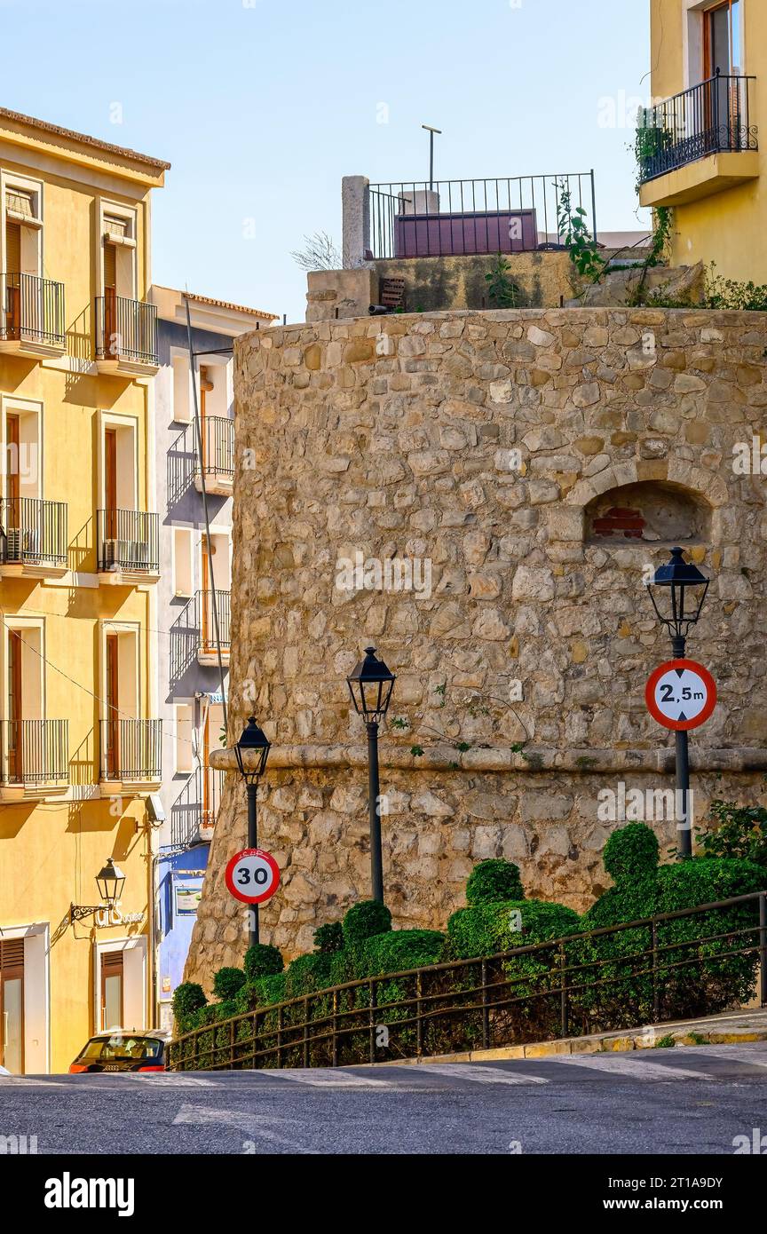 Circular stone walls in an ancient military fort. The medieval ...