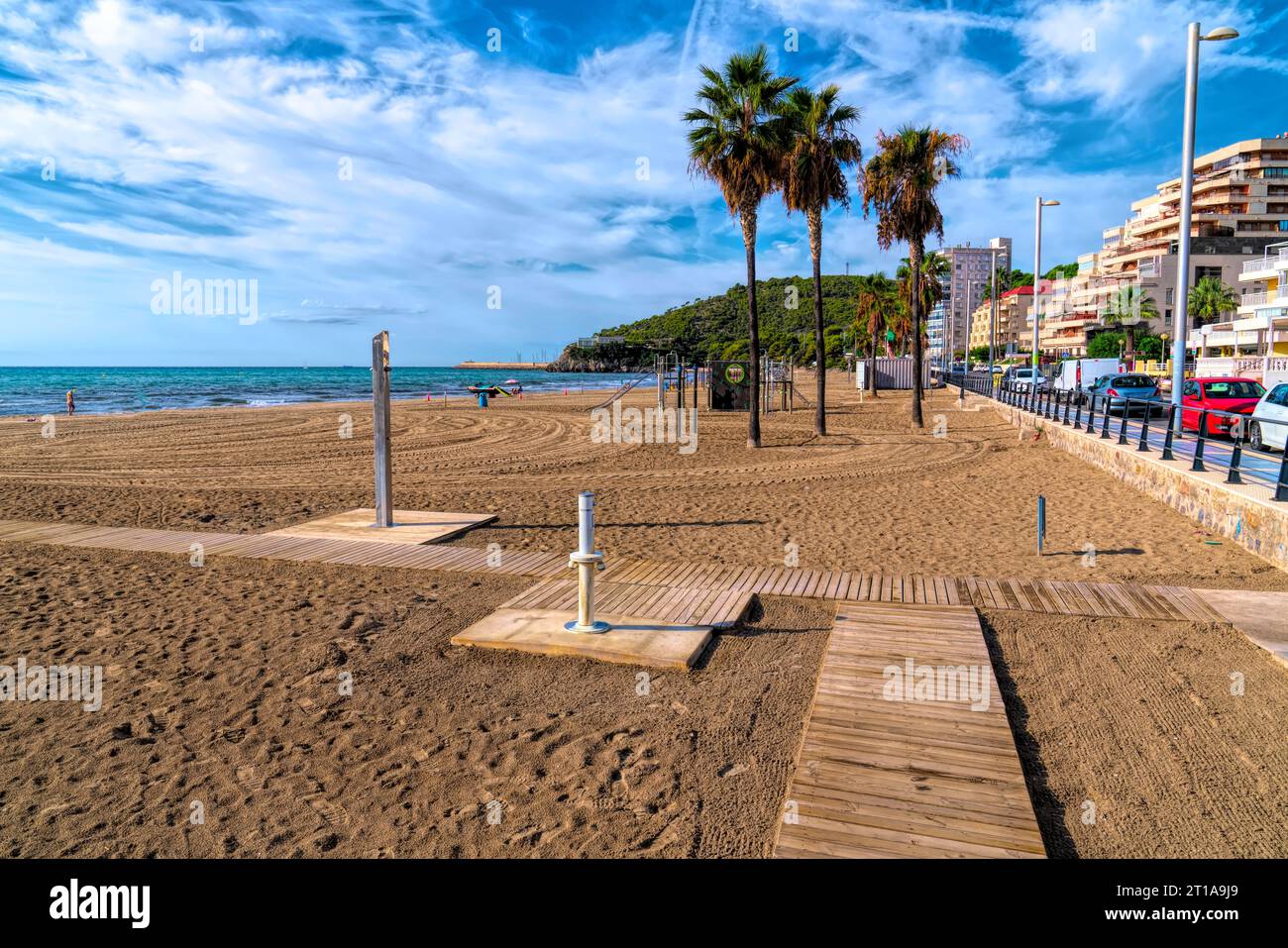 Beach with shower and water Oropesa del Mar Castellon province Valencia ...