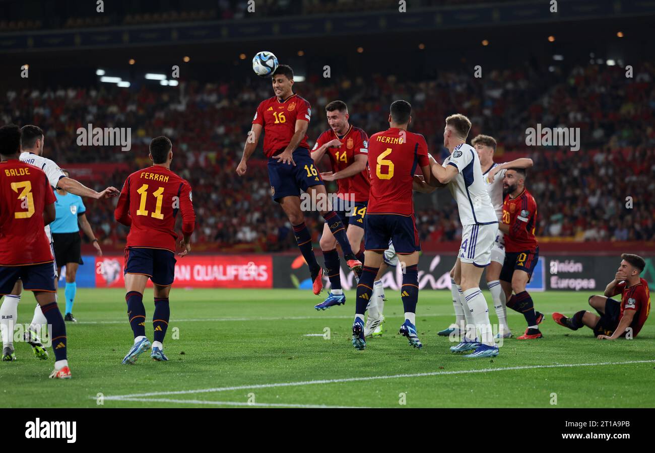 Spain's Rodri heads the ball during the UEFA Euro 2024 Qualifying Group ...
