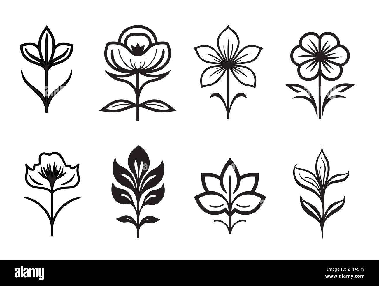 Flower set of symbols and signs. Garden flowers icon set,hand drawn ...