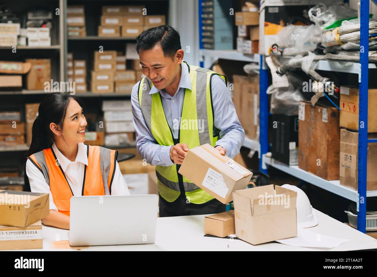 Young engineer woman worker working with senior training job happy ...