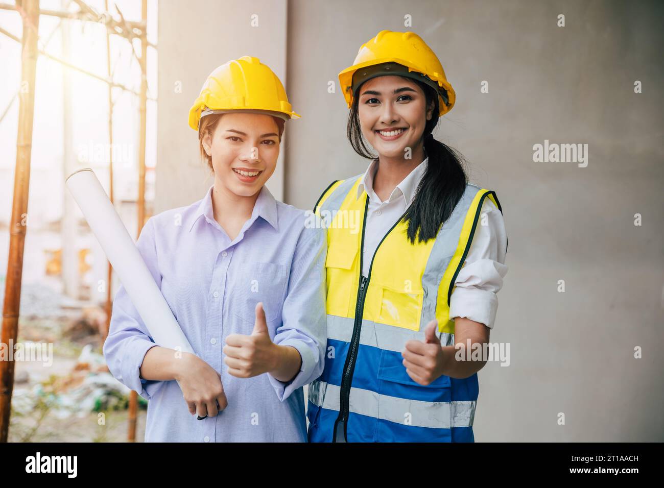 construction engineer women team working builder and architect designer ...