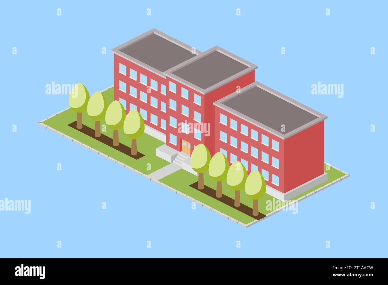 Modern red isometric administrative or school building, vector ...