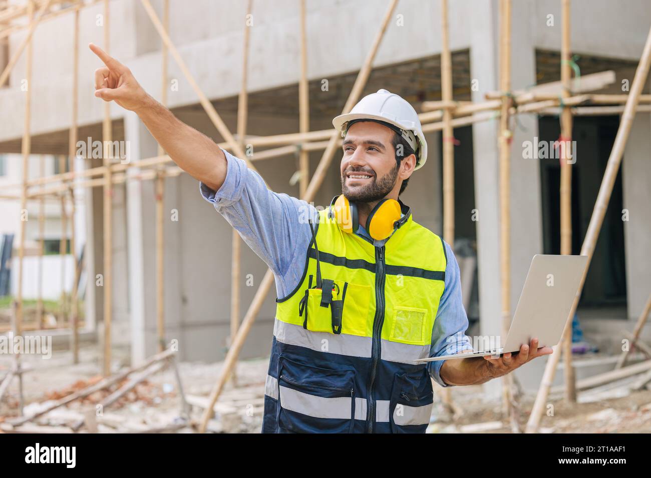Construction engineer builder work in construction site. Architect home ...