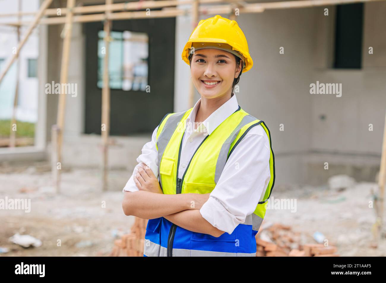 Portrait Woman Contruction Worker Smart Confident Look With Engineer