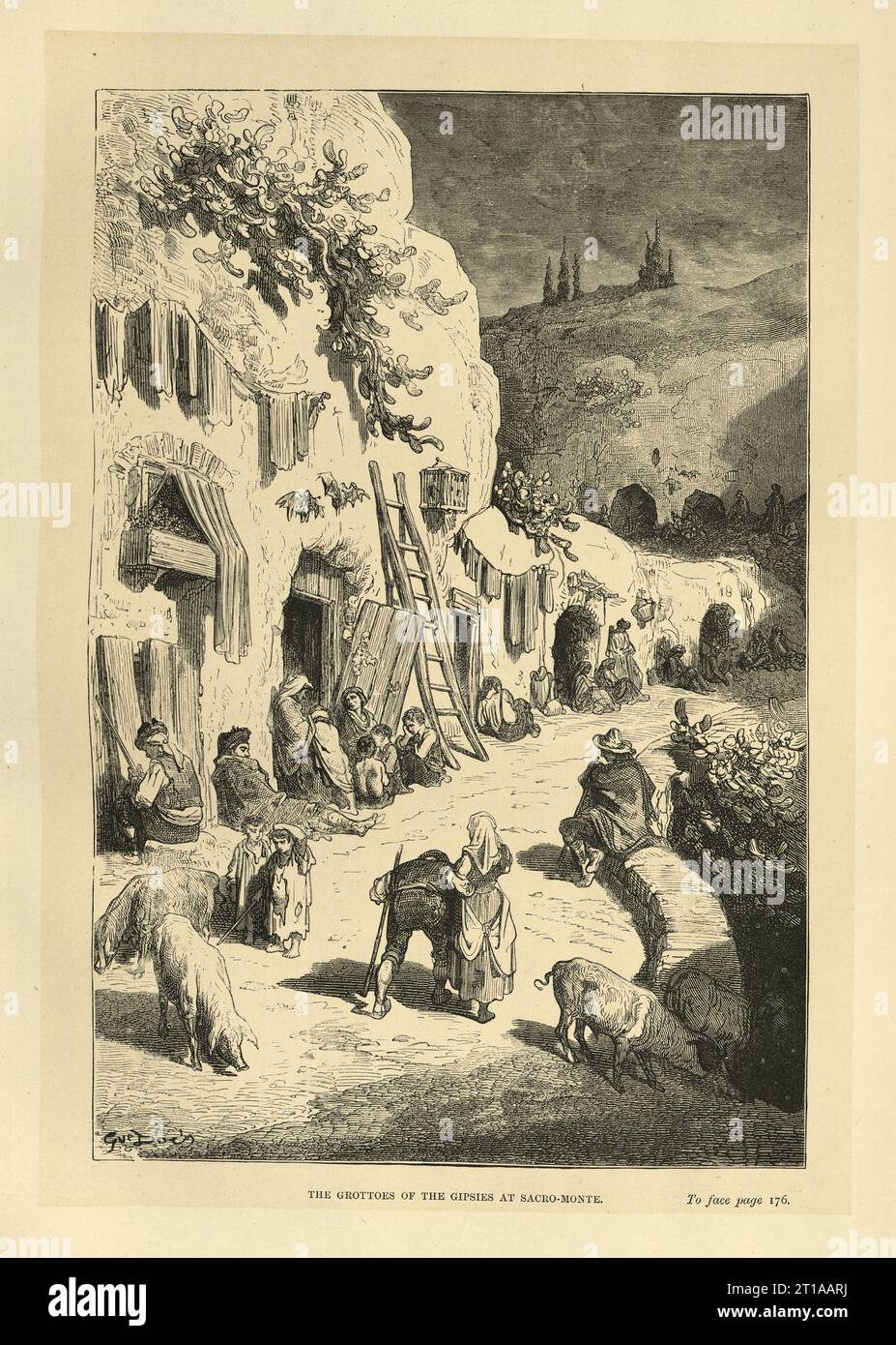 Grottoes of the gipsies at Sacro-monte, page from Spain by Baron ch. D ...