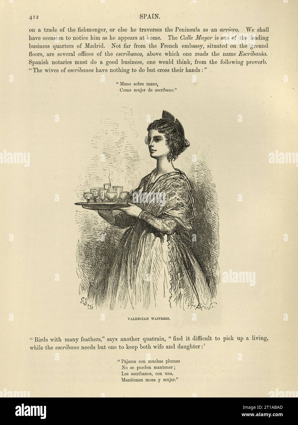 Vintage illustration by Gustave Dore, a Valencian waitress, Spain ...