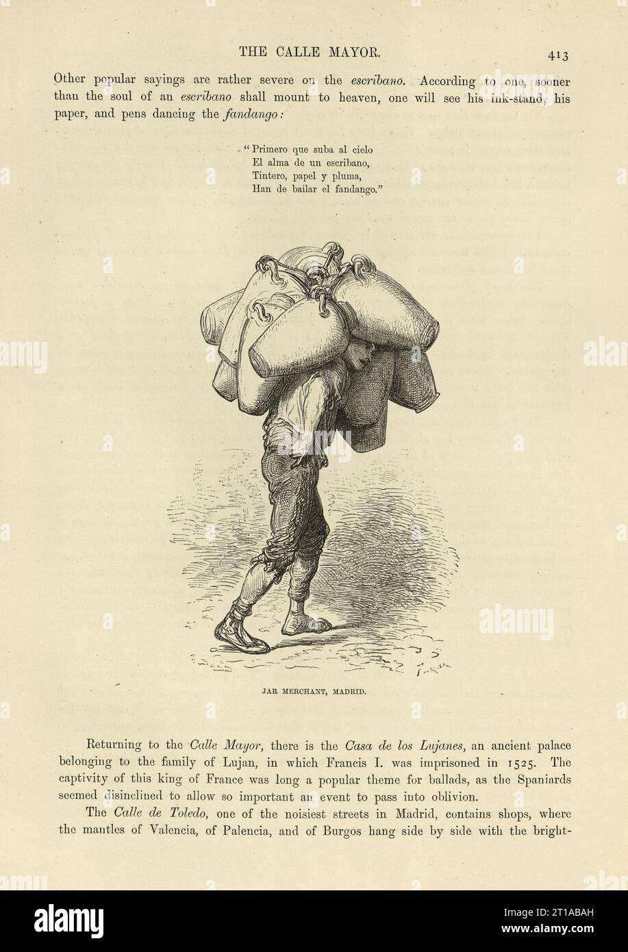 Vintage illustration by Gustave Dore, Jar Merchant of Madrid, The Calle ...