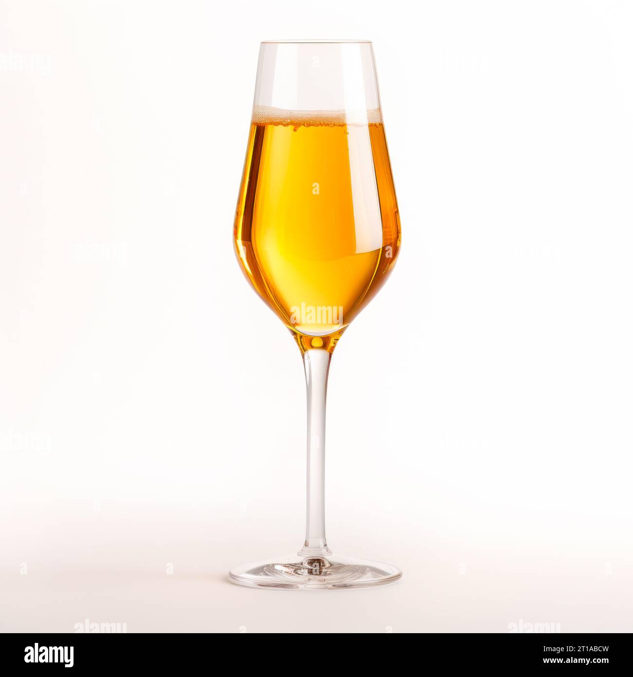 A crystal-clear flute glass of champagne isolated on white background ...