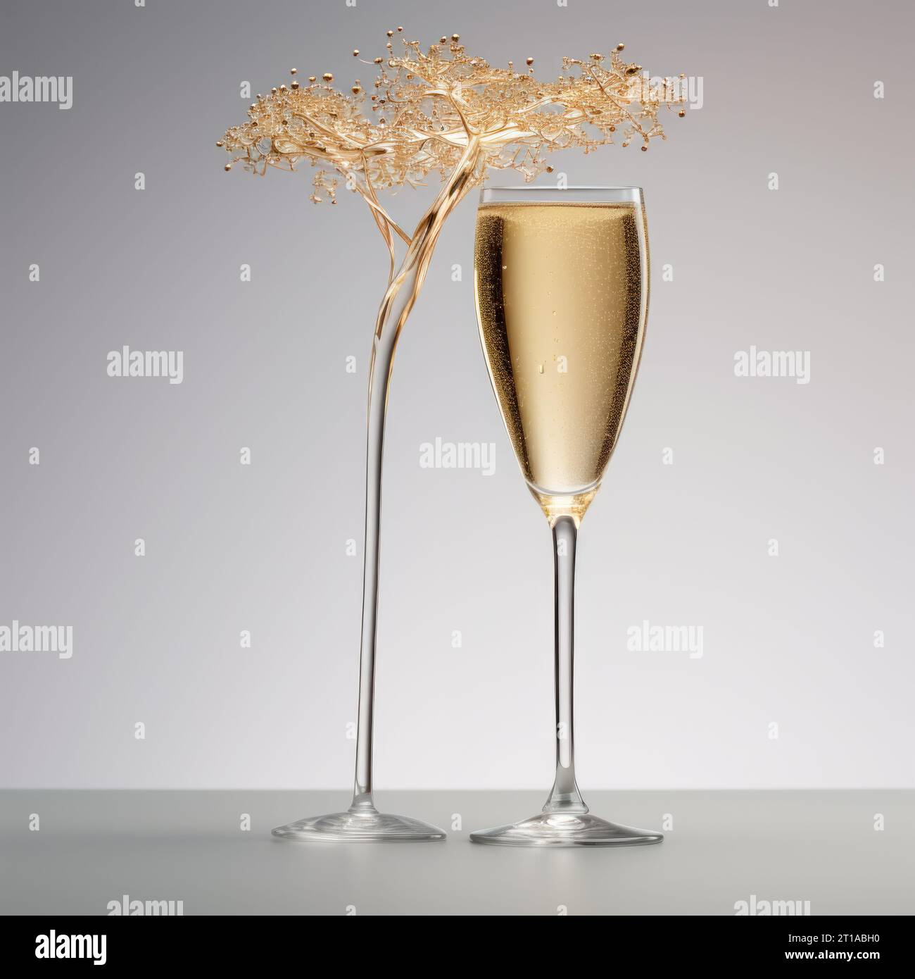 A crystal-clear flute glass of champagne isolated on white background ...