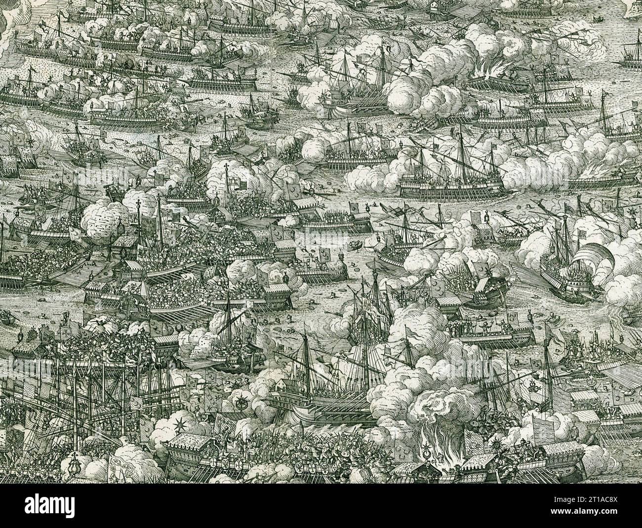 BATTLE OF LEPANTO 7 October 1571. Detail of a 1572 engraving by Martin ...