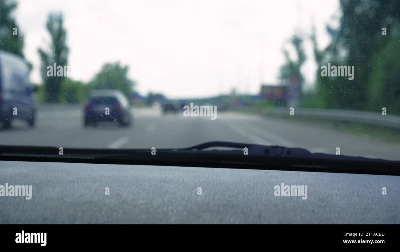 Travel concept. Landscape from a fast moving car. View from the car ...