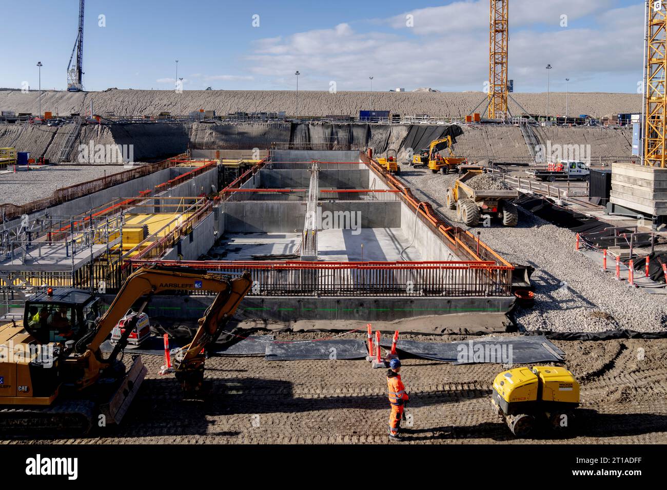 Construction workers at the Fehmarn Belt tunnel in Roedbyhavn southern ...