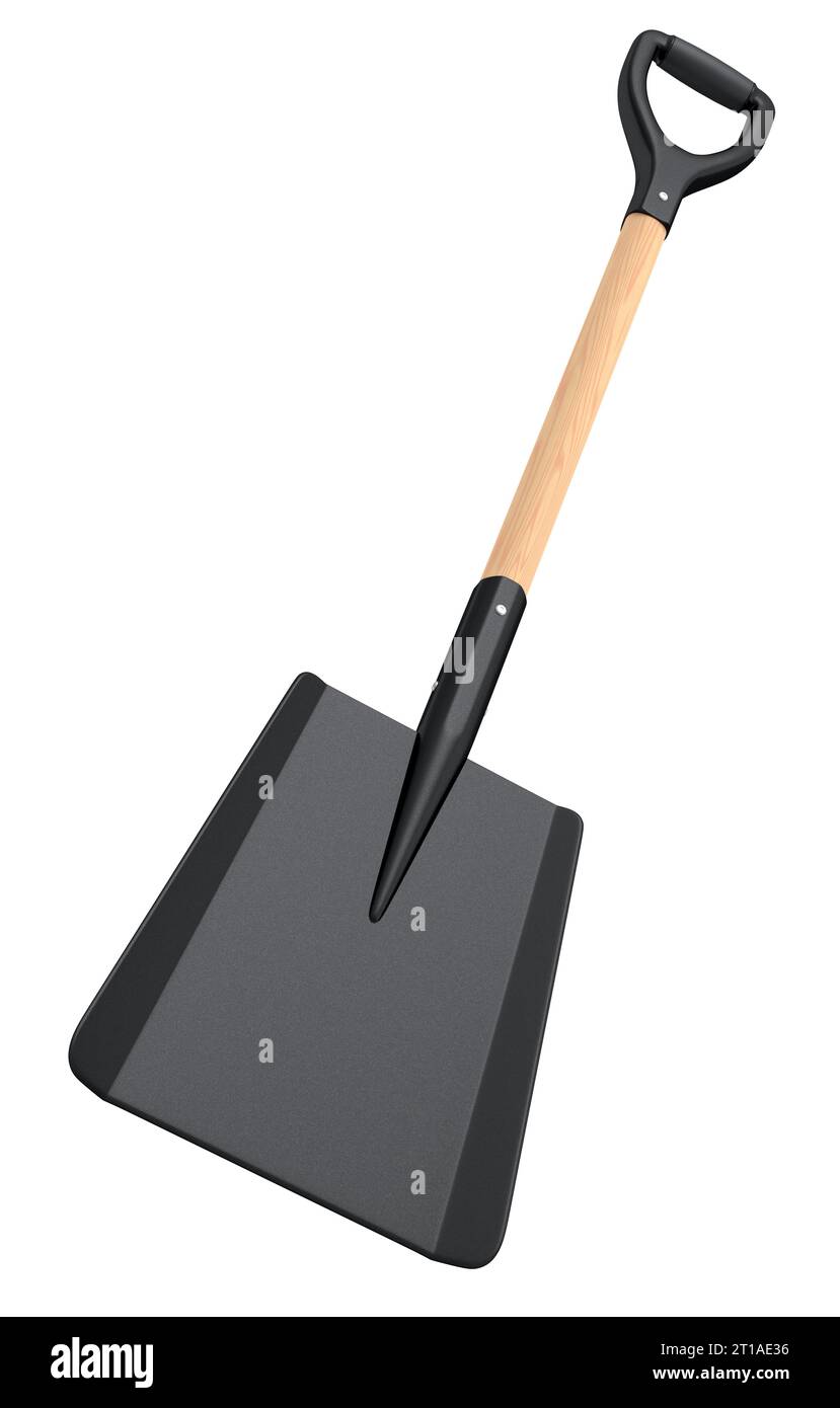 Garden shovel with wooden handle isolated on white background. 3d ...