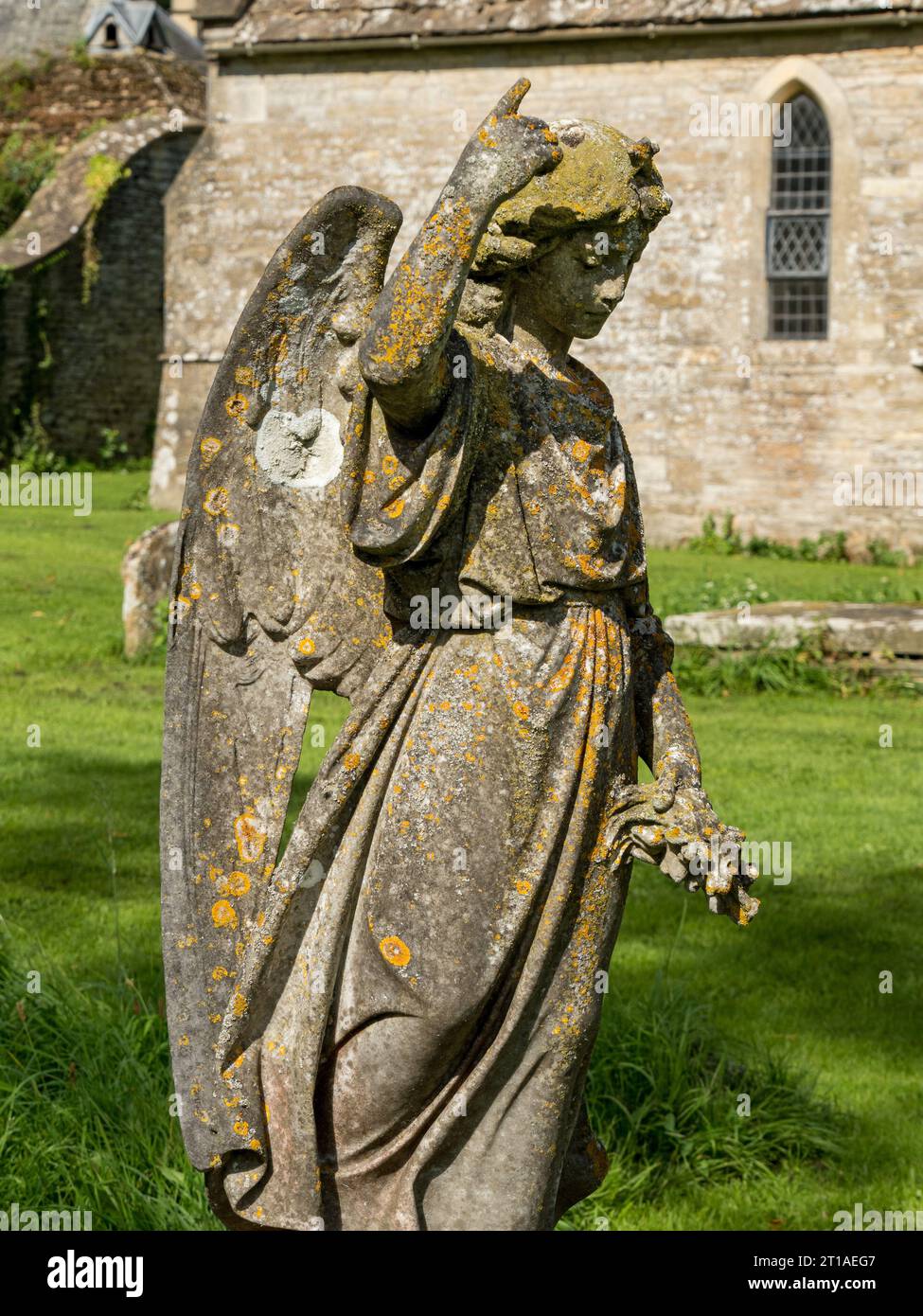 Angel statue in graveyard of Ozleworth Church, near Wotton-Under-Edge ...