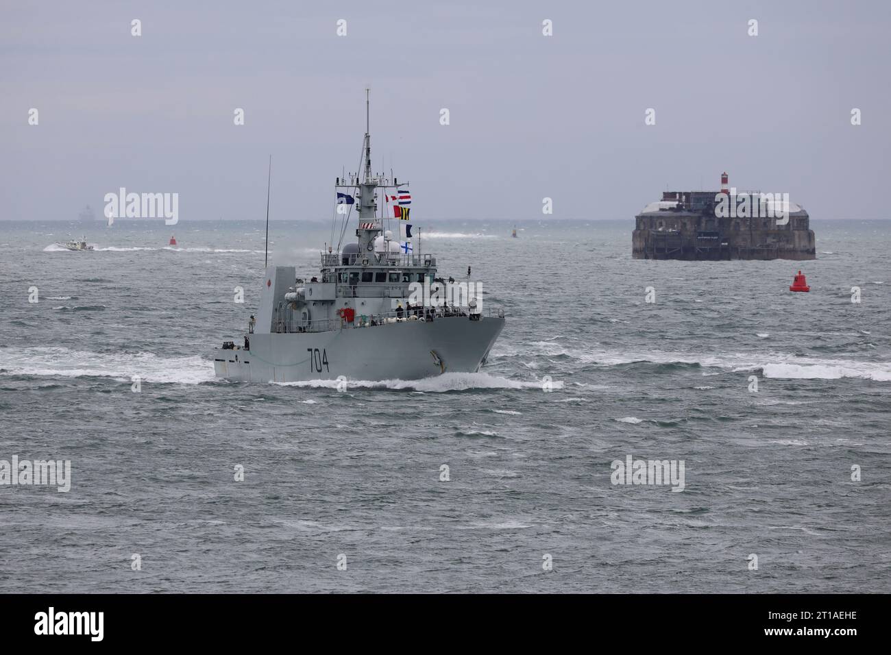The Royal Canadian Navy coastal defence vessel HMCS SHAWINIGAN passes ...
